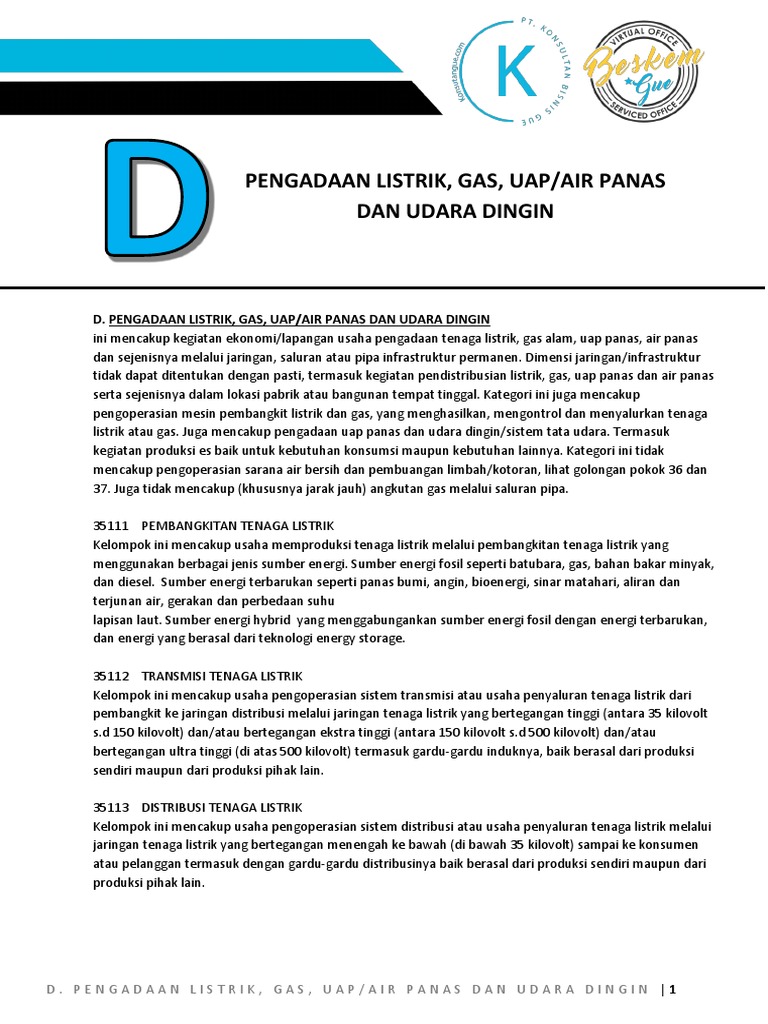 D. Pengadaan Listrik Gas Uap Air Panas Dan Udara Dingin | PDF