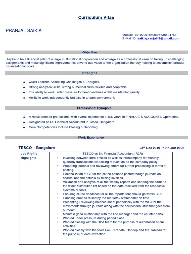 Resume Pranjal | PDF | Accounts Payable | Audit