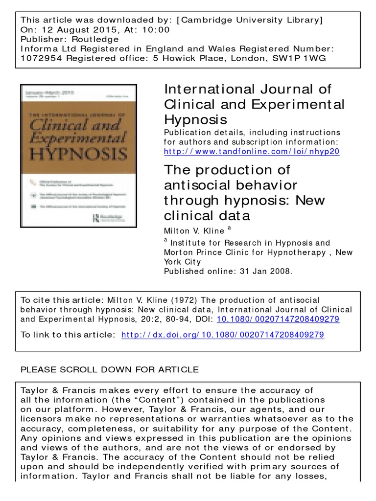 Kline 1972 | PDF | Hypnosis | Psychotherapy