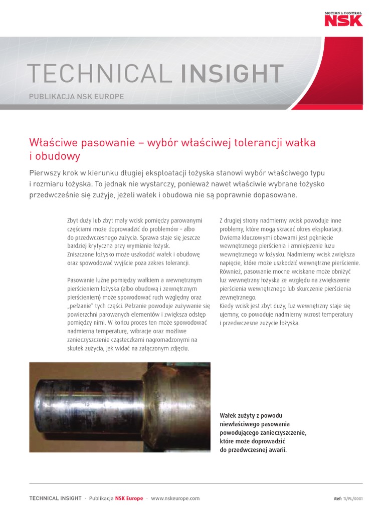 Technical Insight: Właściwe Pasowanie - Wybór Właściwej Tolerancji Wałka I Obudowy | PDF