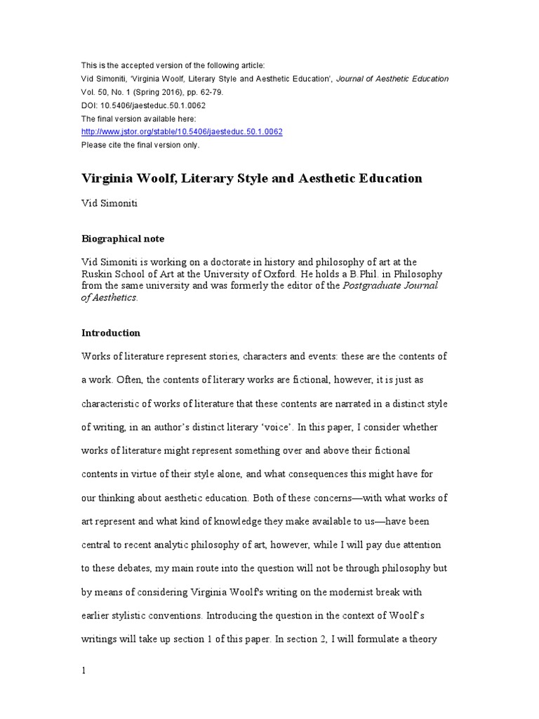 Virginia Woolf's Style and Aesthetic Education | PDF | Knowledge | Thought