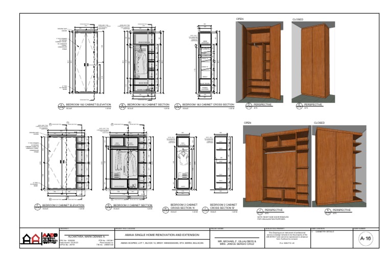 Draft cabinet elevation drawings showing open and closed configurations ...