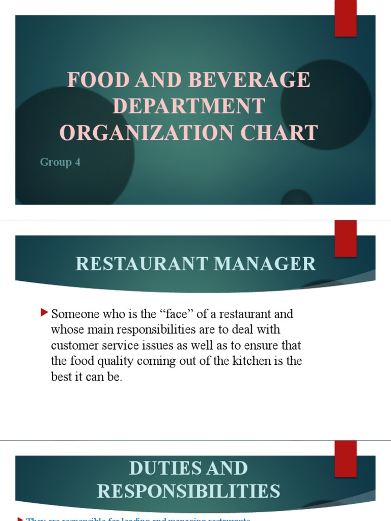 Food and Beverage Department Organization Chart | PDF | Waiting Staff ...