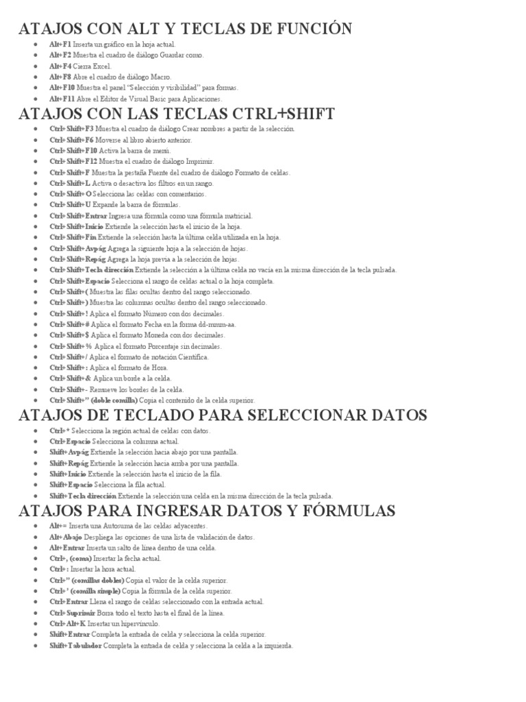 ATAJOS CON ALT Y TECLAS DE FUNCIÓN excel gestion | PDF | Microsoft ...