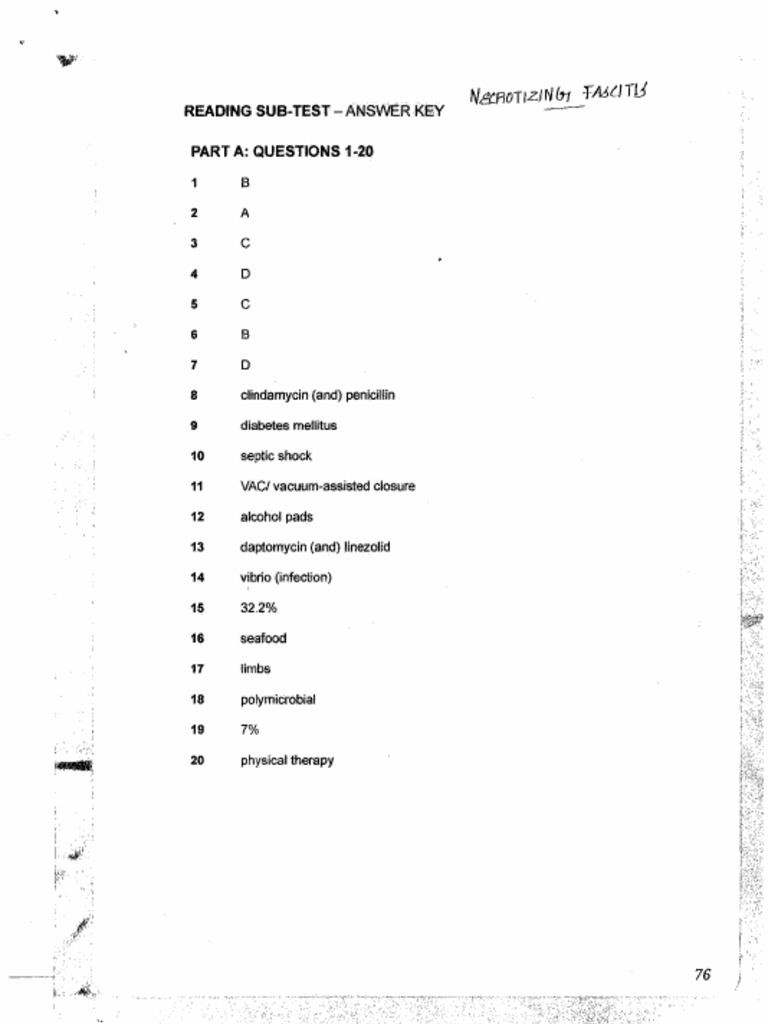 Rt24 Necrotizing Fascilis Oet Practice Answer Key | PDF