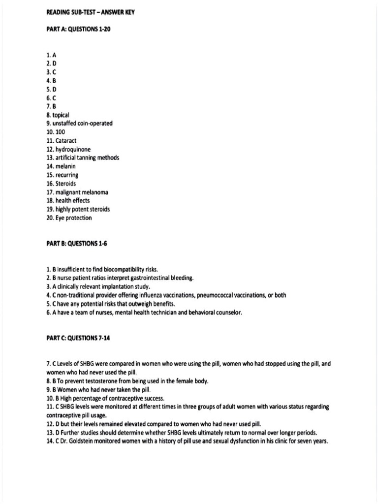 Survey On Skin Lightening Creams Oet Reading Subtest Answers Key | PDF