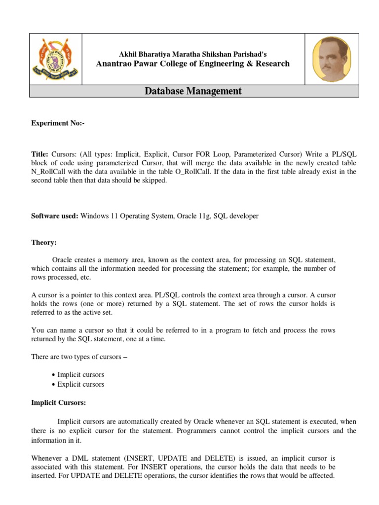DBMS - Experiment 7 | PDF | Pl/Sql | Sql