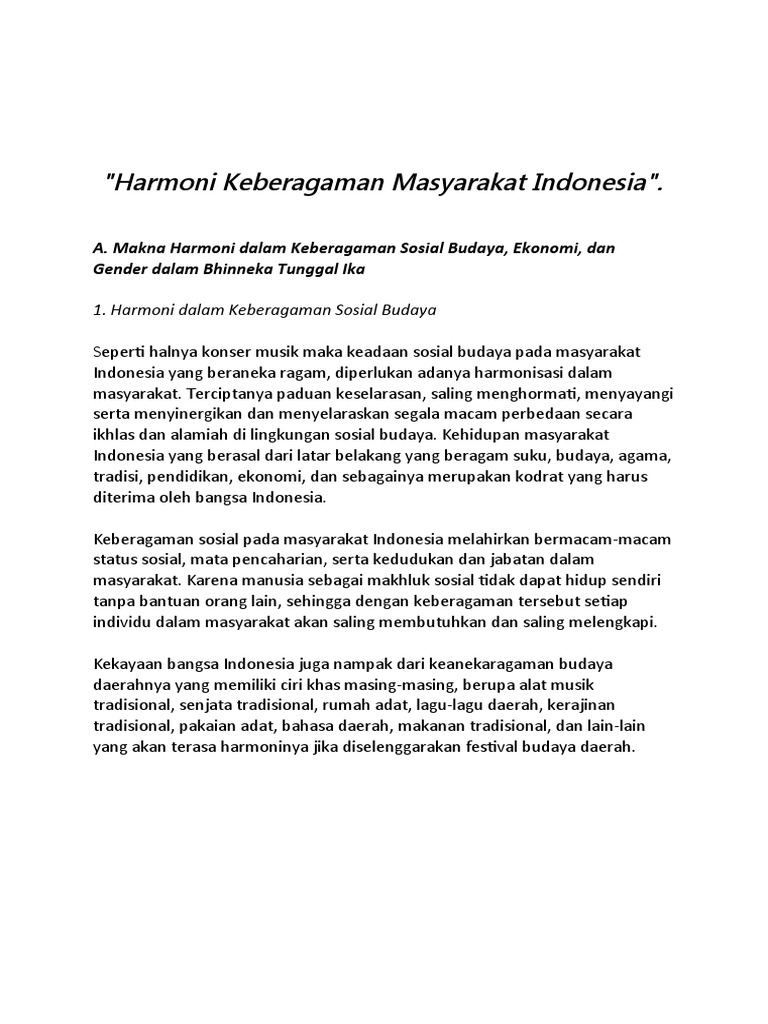 Harmoni Keberagaman Masyarakat Indonesia Pdf