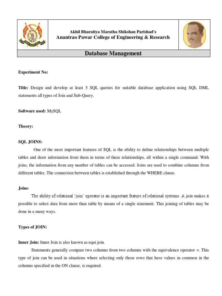 Dbms Experiment 5 Pdf Relational Model Table Database