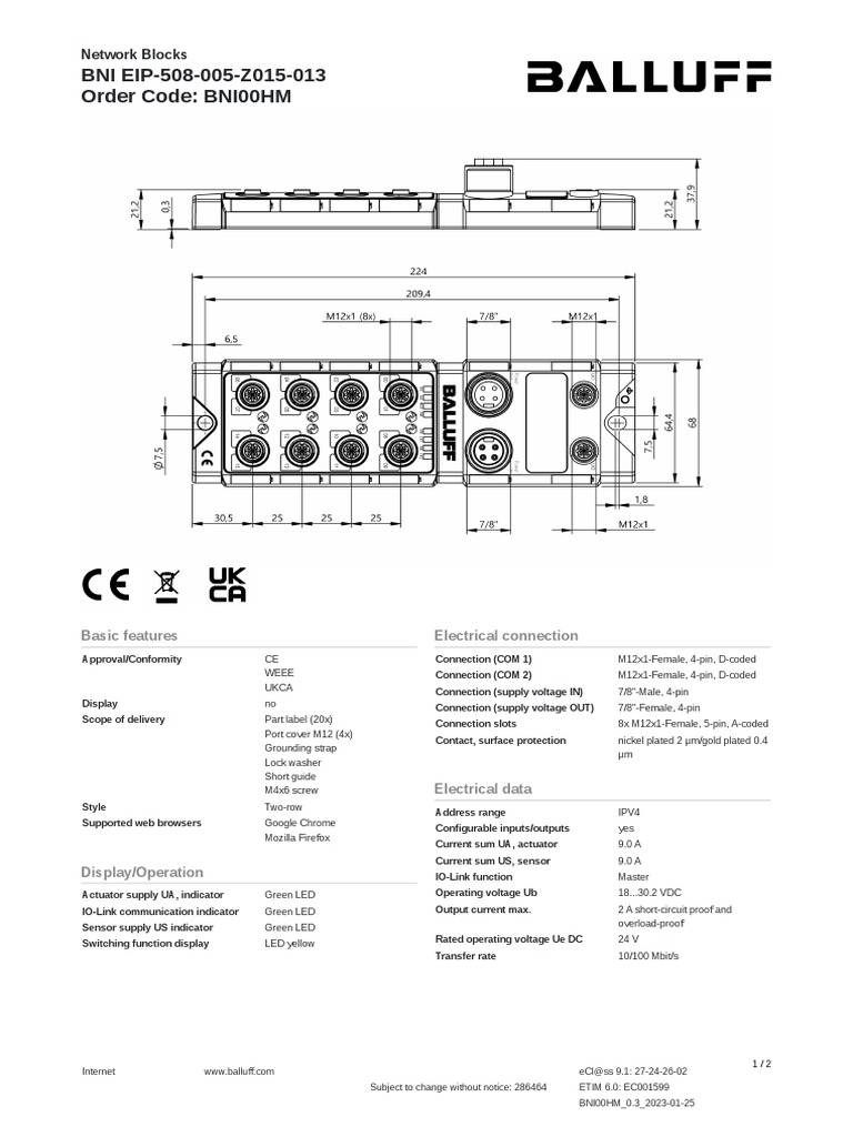 Datasheet BNI00HM 286464 en | PDF | Computing | Electricity