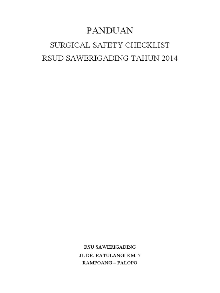 Panduan Checklist Keselamatan Bedah 2014 | PDF | Kesehatan Holistik