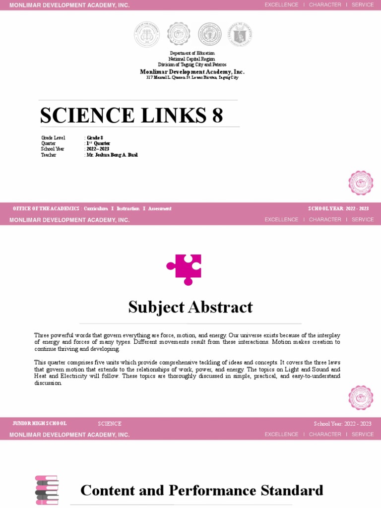 Grade 8 Science Curriculum Overview | PDF | Chemical Elements | Force