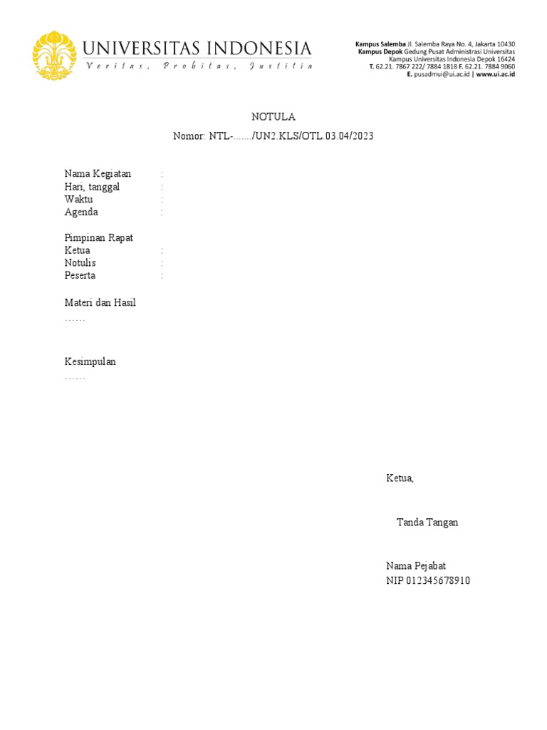 Format Notula Klinik Satelit UI Makara | PDF