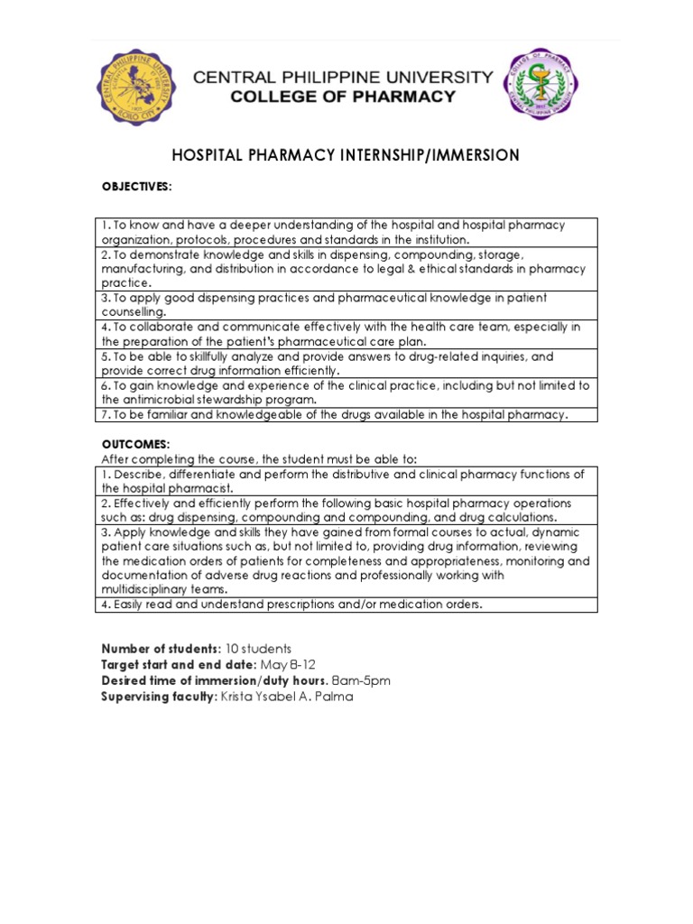 Hospital Immersion Details, Objectives & Outcomes | PDF