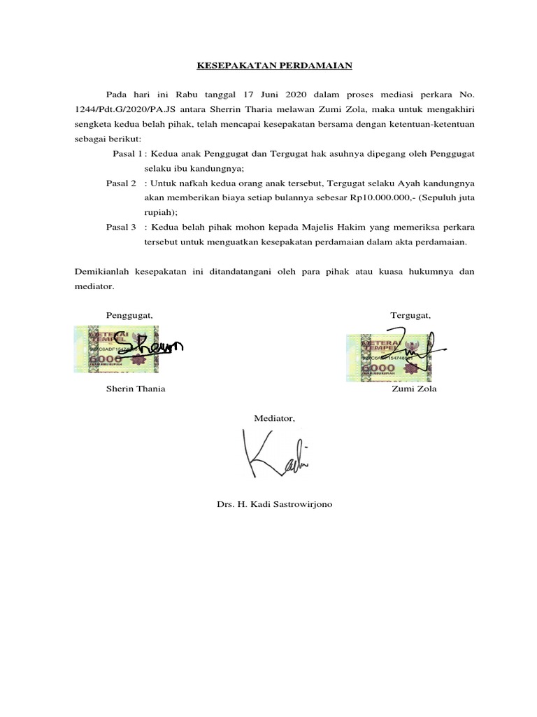 Mediasi Akta Kesepakatan Perdamaian | PDF | Politik | Ilmu Sosial