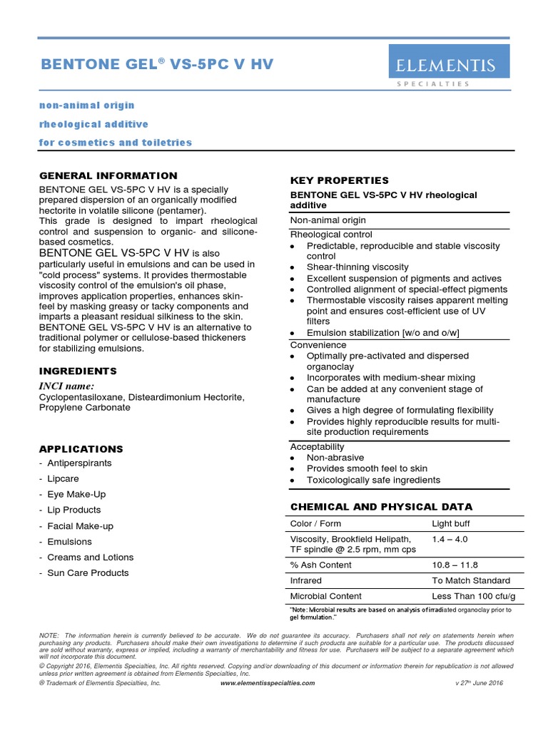 Pds-Bentone Gel® VS5-PC V Hv10934u | PDF | Emulsion | Rheology