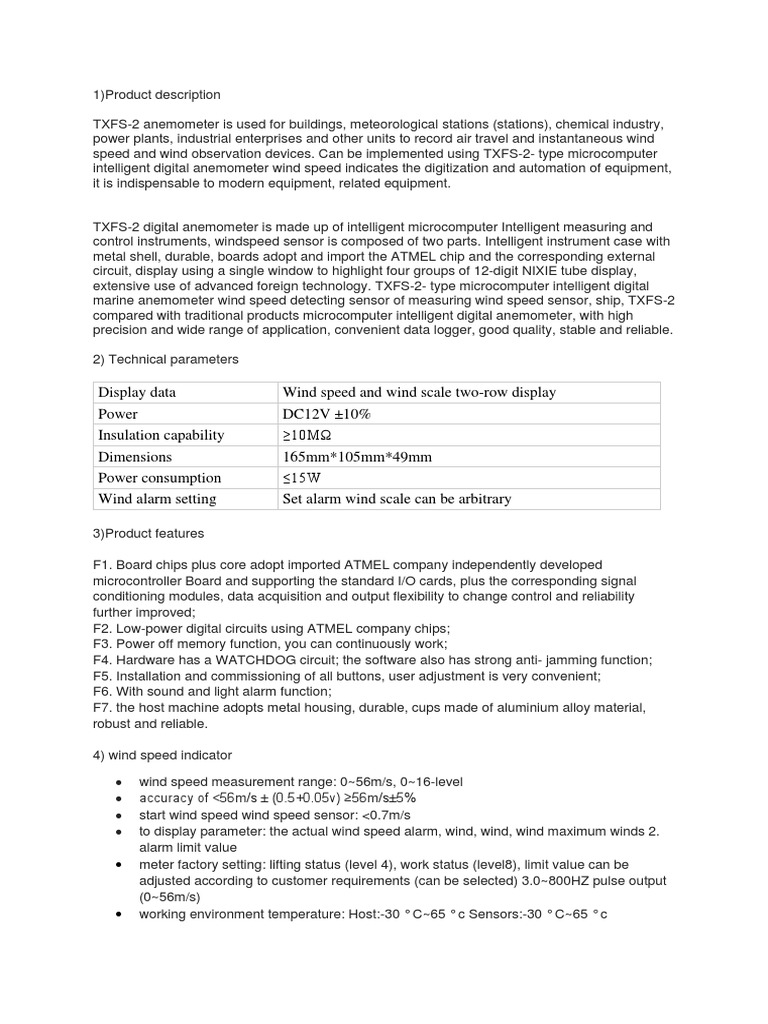 An Introduction to the TXFS-2 Intelligent Digital Anemometer: Technical Specifications, Features ...