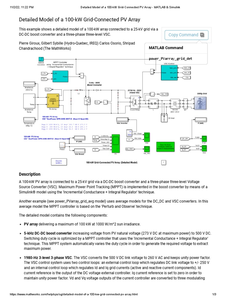Detailed Model of A 100-kW Grid-Connected PV Array - MATLAB & Simulink | PDF | Photovoltaics ...