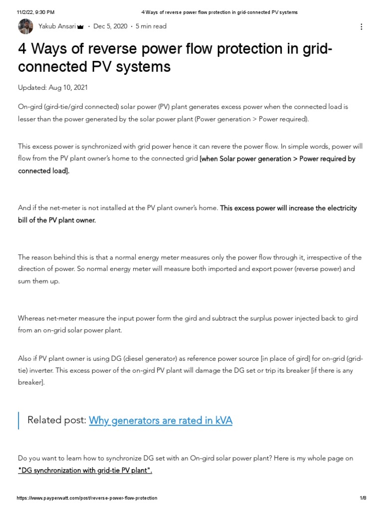 4 Ways of Reverse Power Flow Protection in Grid-Connected PV Systems | PDF | Solar Power ...