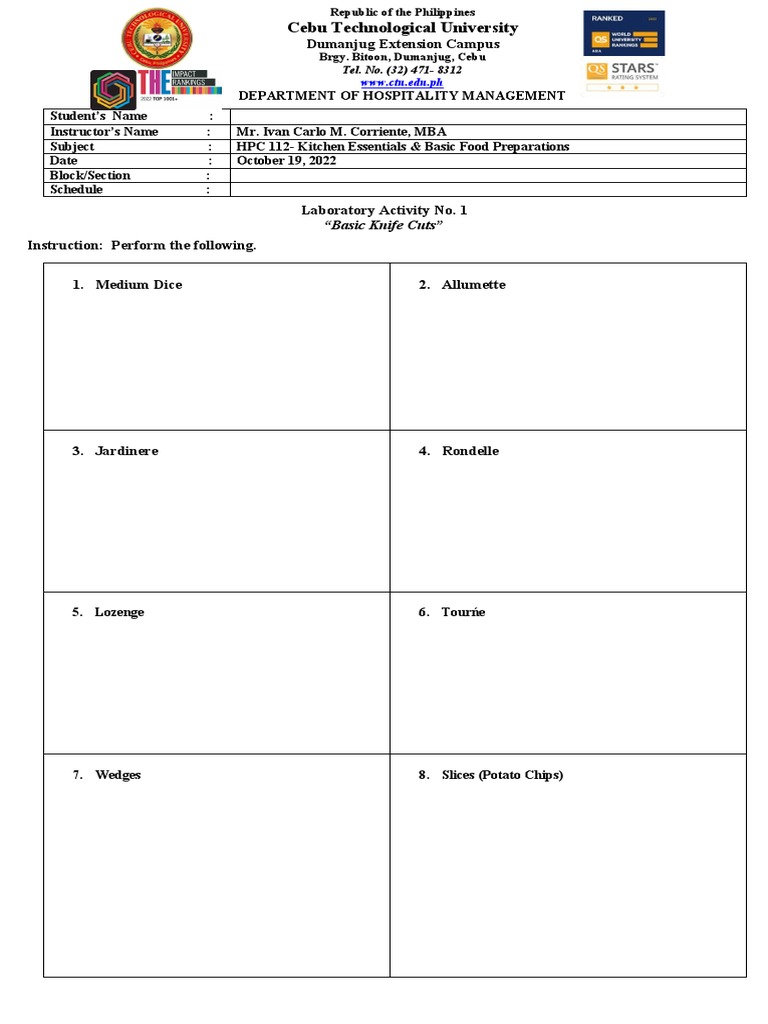 1 Laboratory Activity No. 1 Basic Knife Cuts | Download Free PDF | Food And Drink Preparation ...
