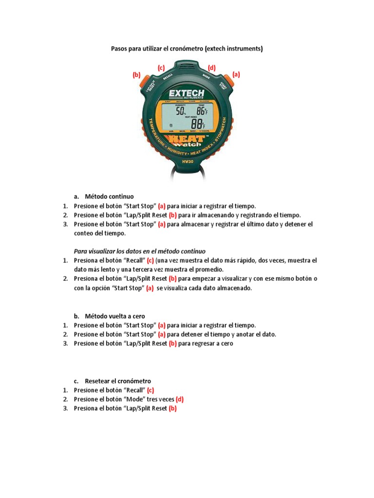 Uso del Cronómetro Extech: Guía Rápida | PDF | Ciencia y matemáticas ...