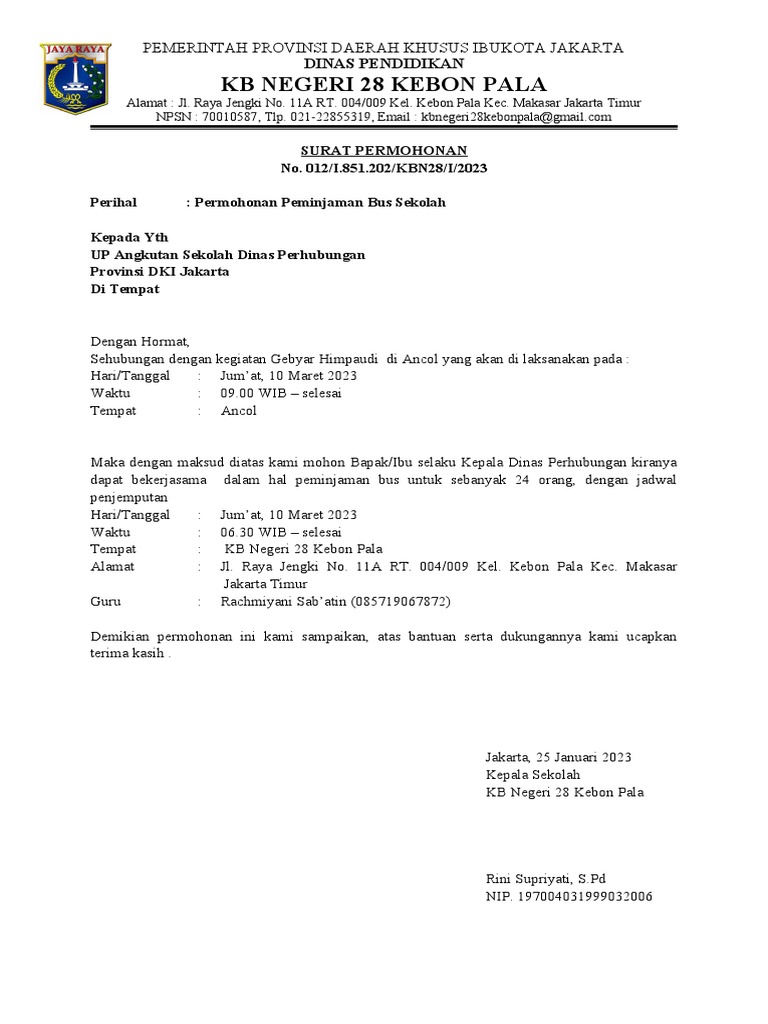Surat Permohonan Bus Sekolah | PDF
