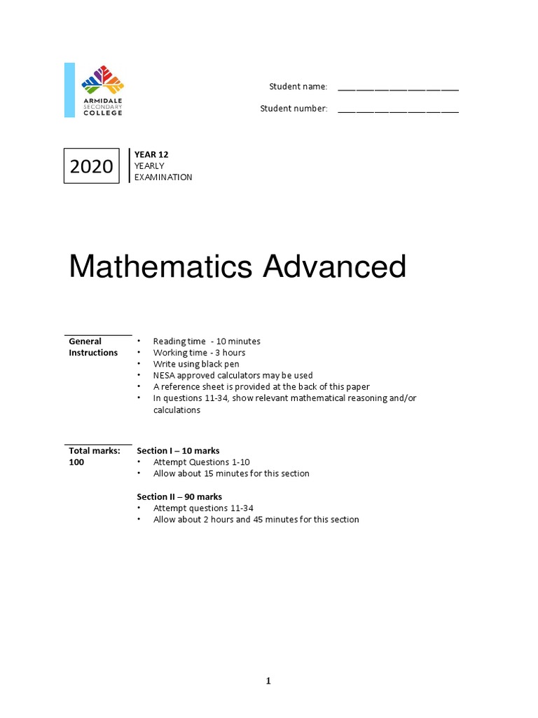 Year 12 Mathematics Advanced Exam | PDF | Interest | Equations