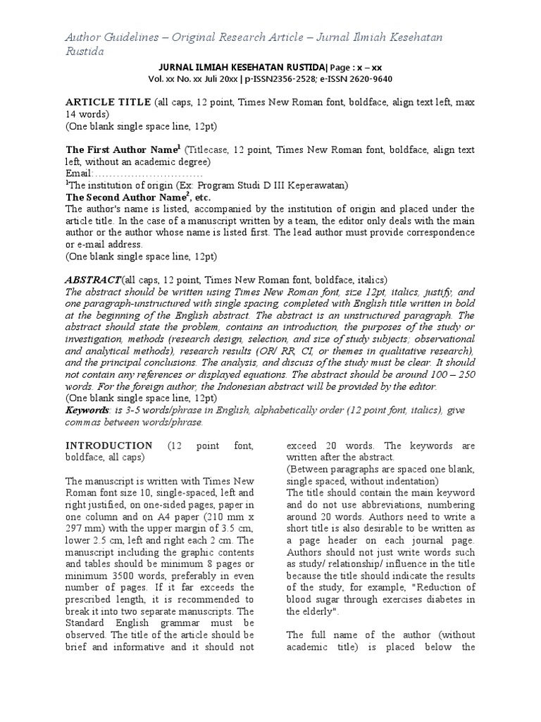 Author Guidelines - Original Research Article - Jurnal Ilmiah Kesehatan Rustida | PDF | Citation ...