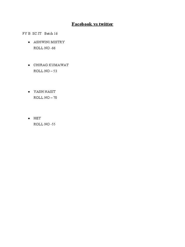 Facebook Vs Twitter Project | PDF | Facebook | Popular Culture & Media Studies