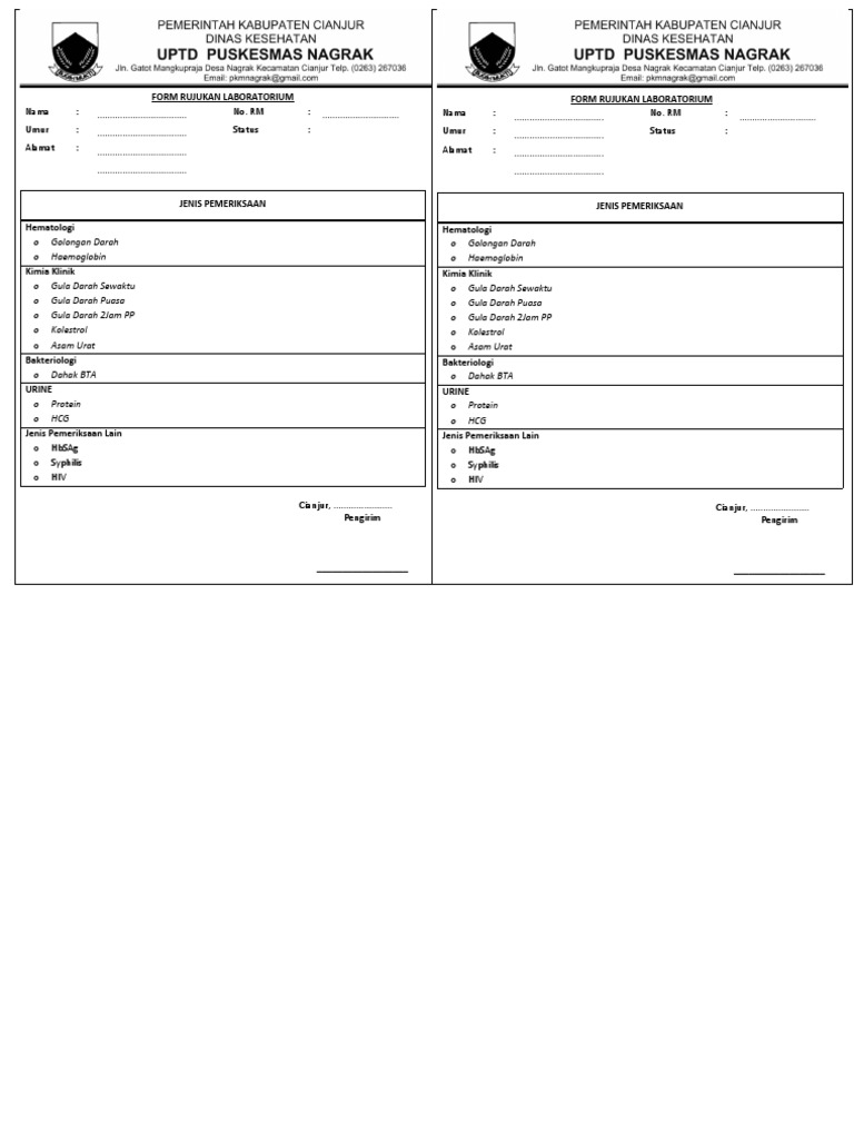 Form Rujukan Lab | PDF