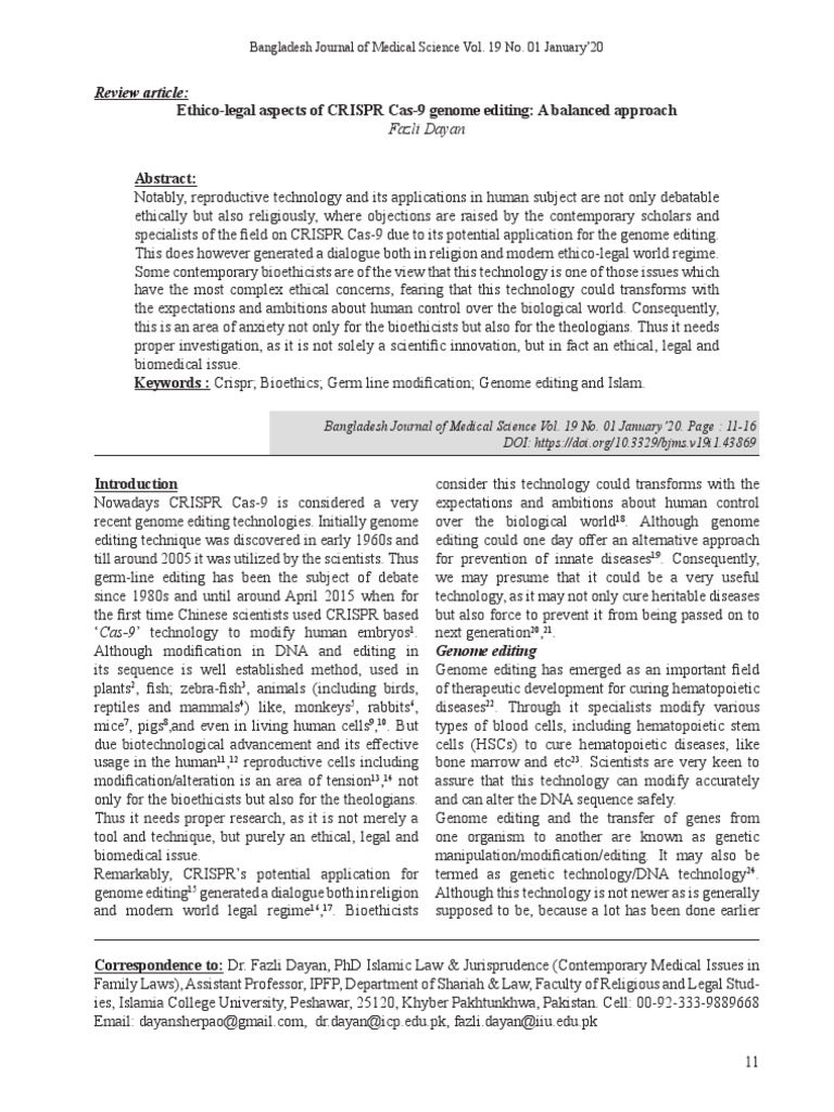 Ethico-Legal Aspects of CRISPR Cas-9 Genome Editing 1120 | PDF ...