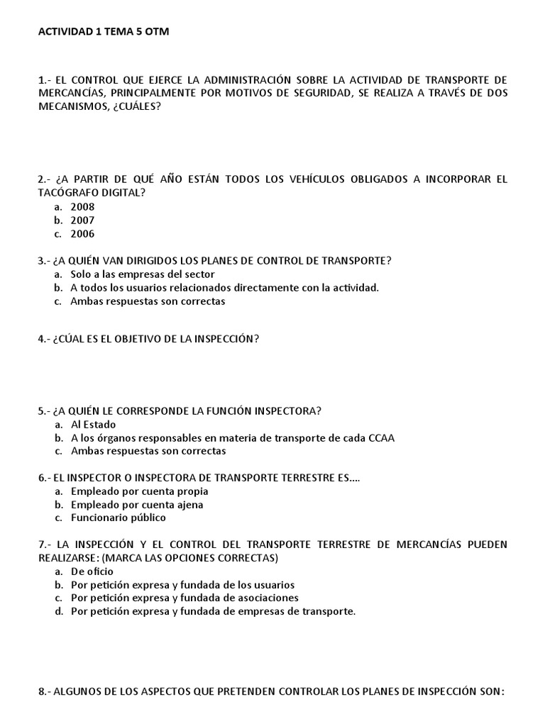 Ejercicio 1 Tema 5 Otm | PDF | Transporte | Daños y perjuicios
