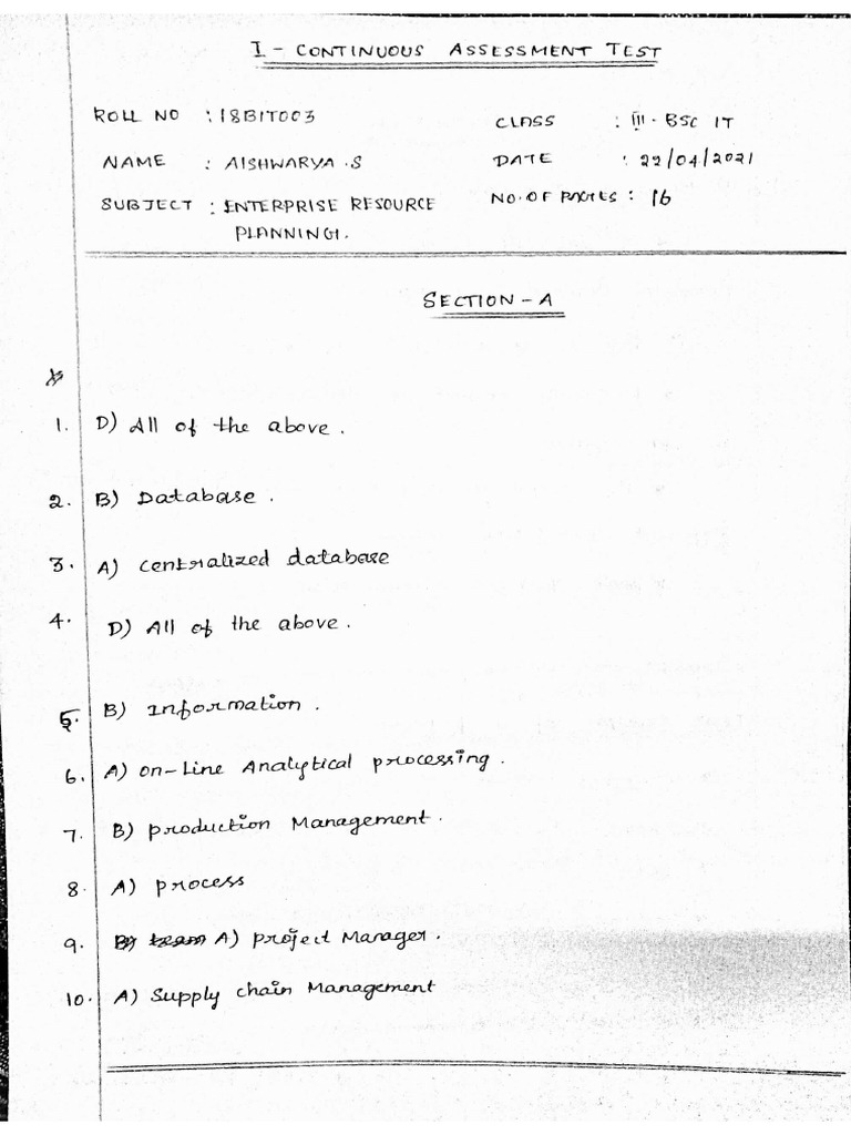 18bit003 - Aishwarya S - Erp - CA Test 1 | PDF