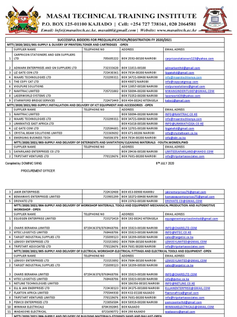 List of Registered Suppliers and On Framework Agreements For 2020 | PDF