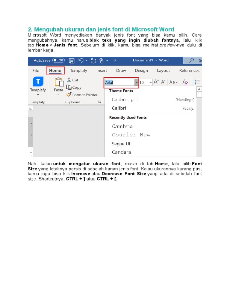 Mengubah Ukuran Dan Jenis Font Di Microsoft Word | PDF