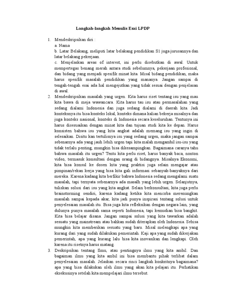Langkah-Langka Menulis Esai LPDP | PDF