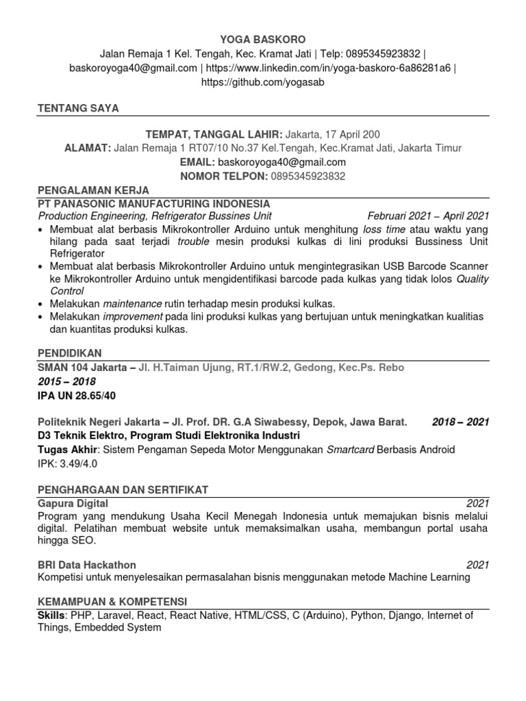 CV Yoga Baskoro | PDF