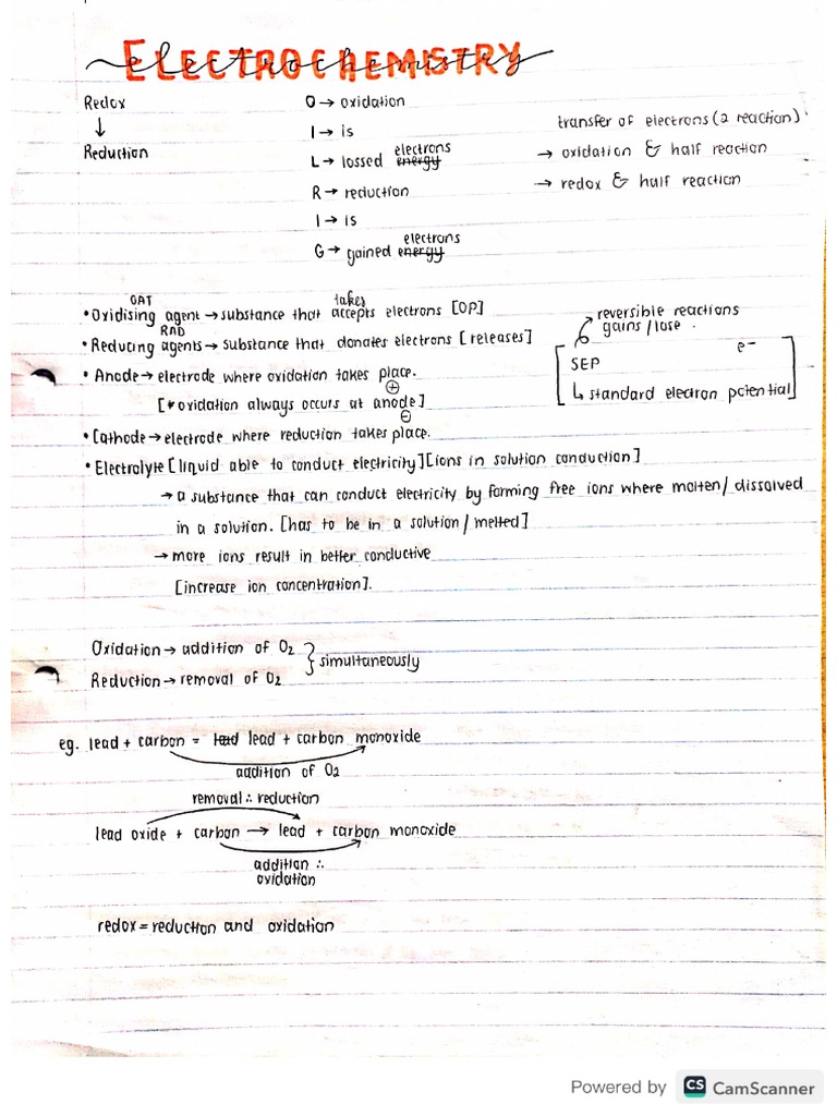 Electrochemistry Grade 12 Notes | PDF