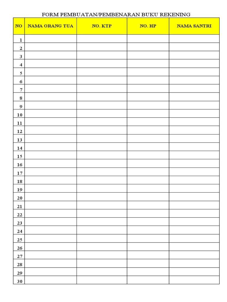 Form Buku Rekening | PDF