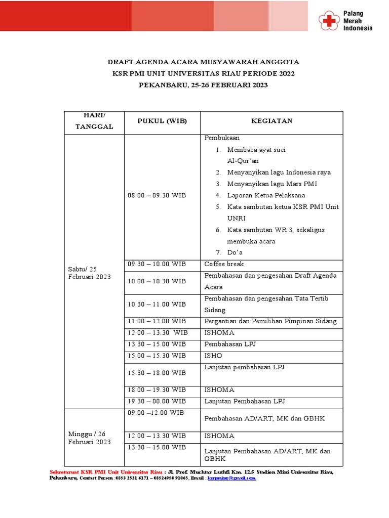 DRAFT AGENDA ACARA Musang 2023 | PDF