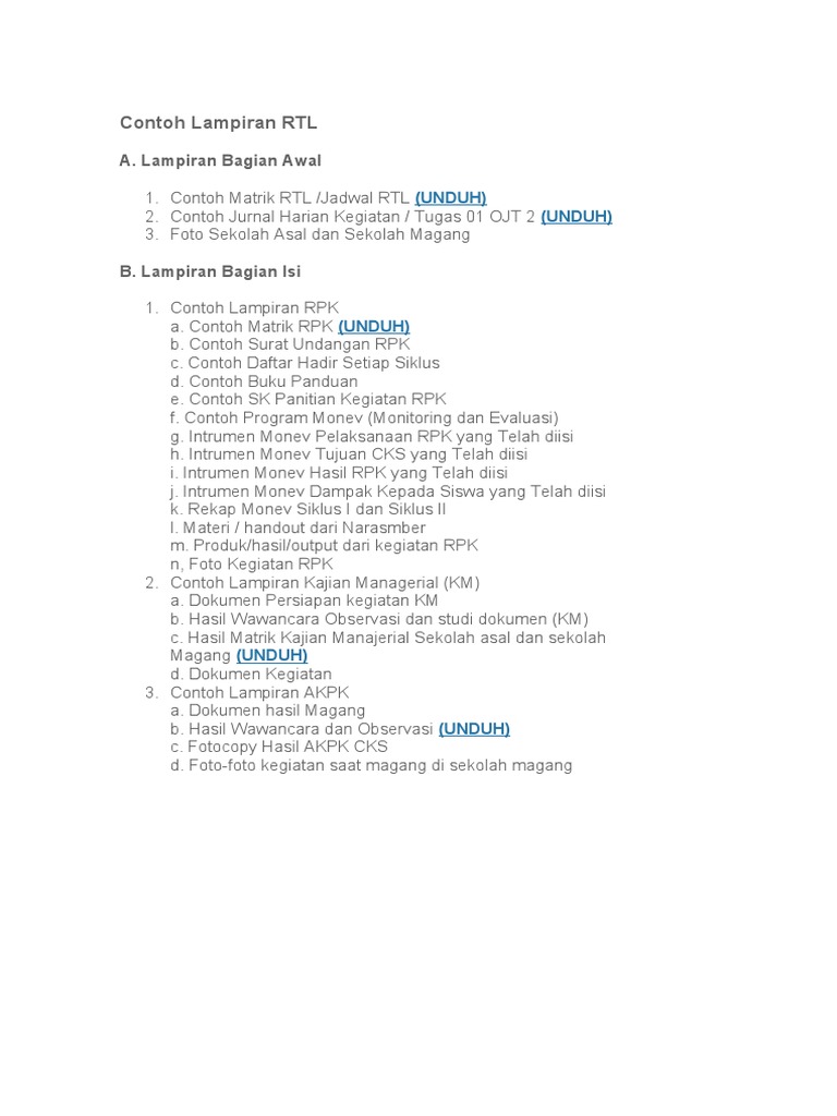 Contoh Lampiran RTL dan RPK Magang | PDF | Seni | Sains & Matematika