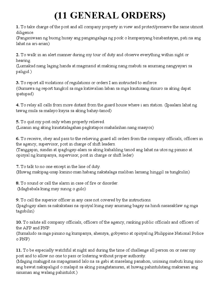 11 General Orders for Security Personnel | PDF