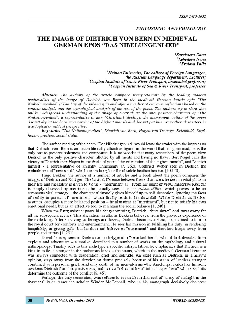 The Image of Dietrich Von Bern in Medieval German Epos Das ...