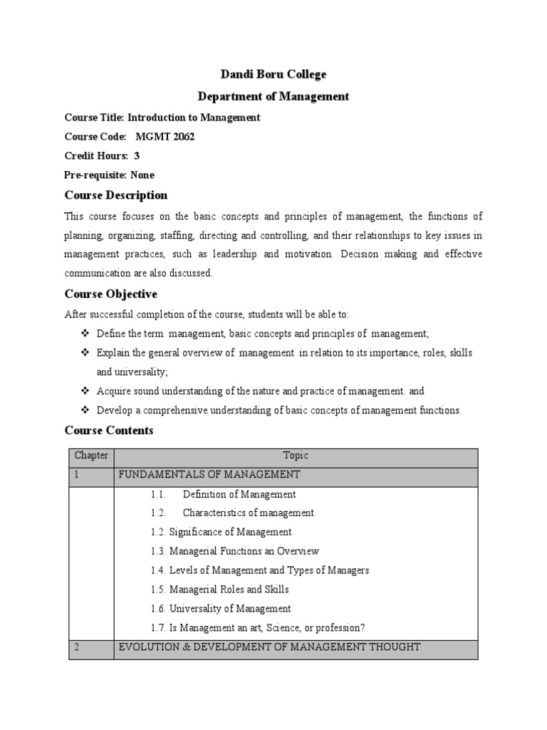 Dandi Boru College Department of Management | PDF | Strategic ...