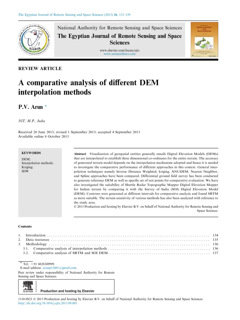 Arun 2013 (A Comparative Analysis of Different DEM Interpolation Methods) | PDF | Topography ...