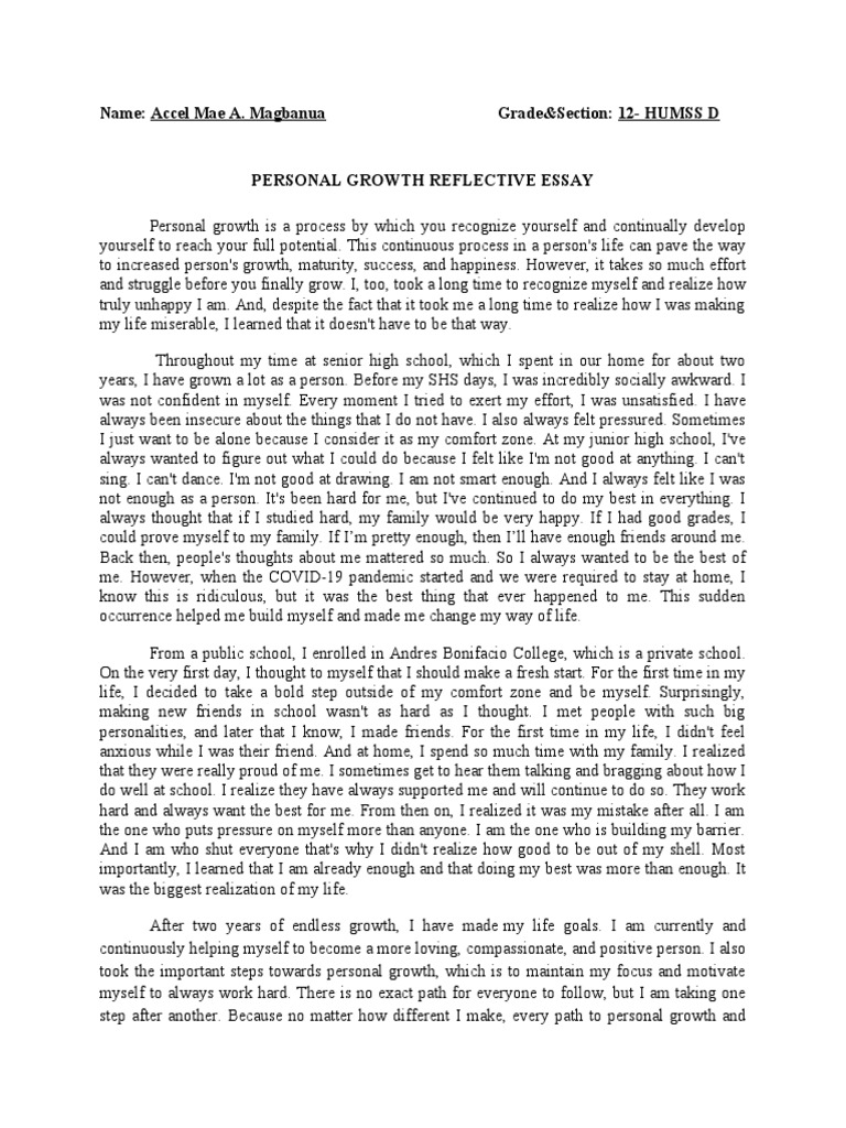 Personal Growth Reflective Essay-1 | PDF | Lifestyle