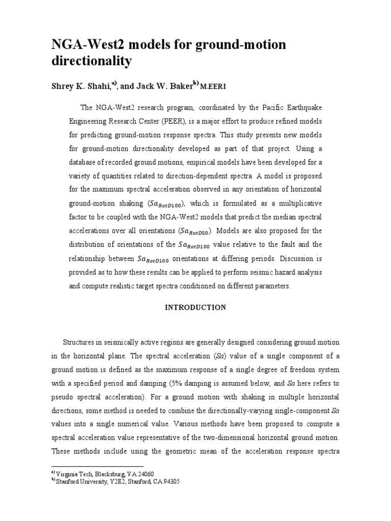 Shahi and Baker 2014 (NGA-West2 Models For Ground Motion Directionality ...