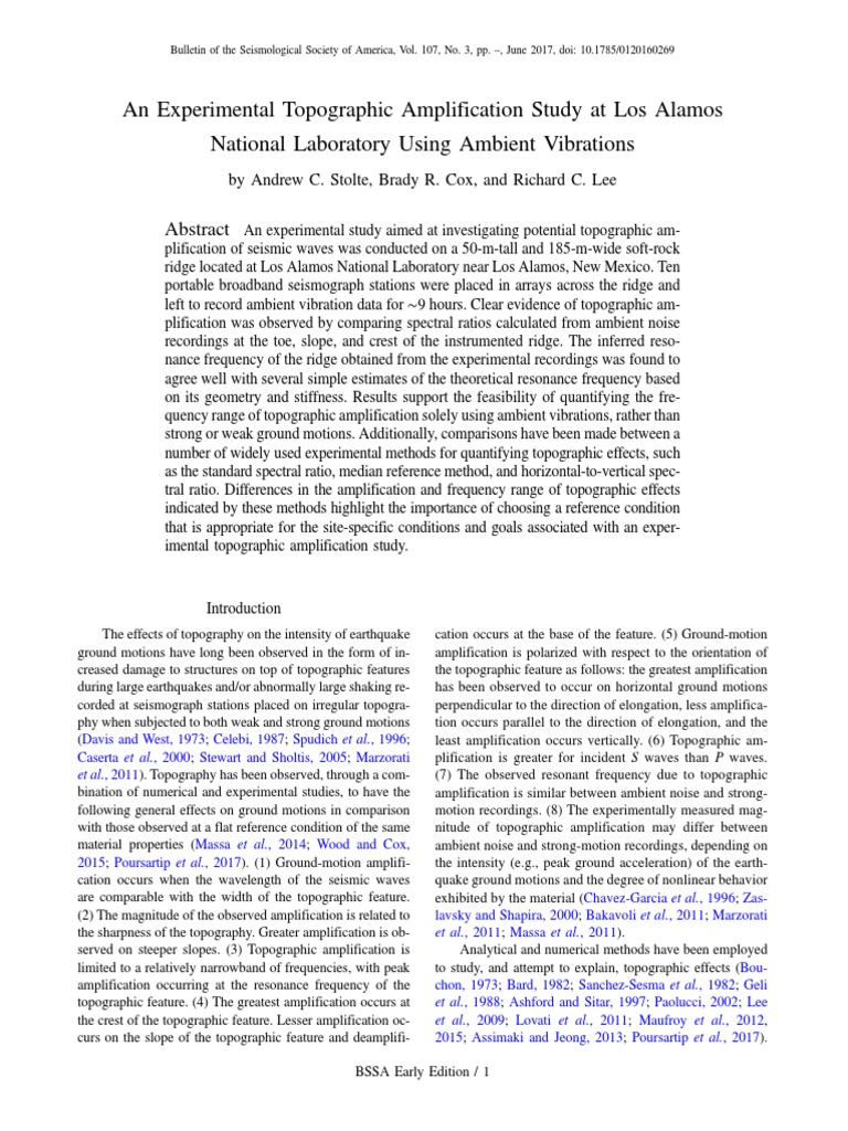 Stolte Et Al. 2017 (An Experimental Topographic Amplification Study at Los Alamos National ...