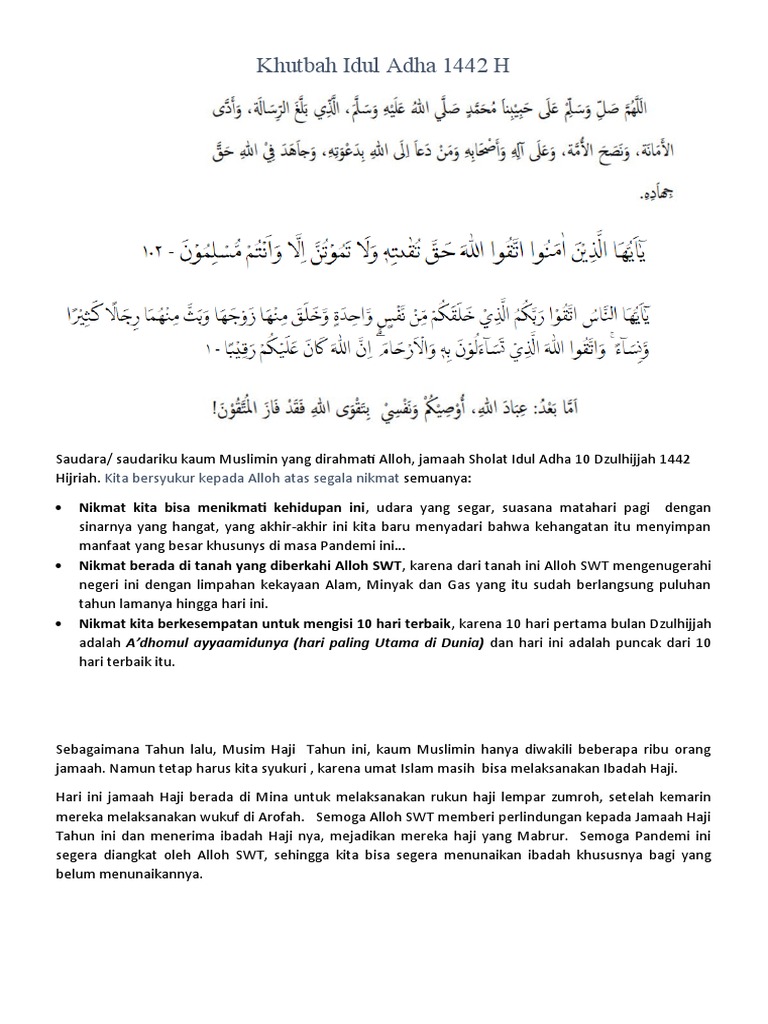 Khutbah Idul Adha 1442 H-New | PDF
