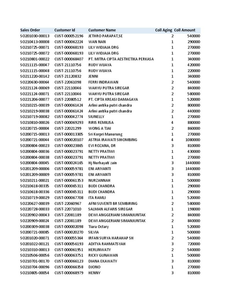 Sales Orders Report Detailing Customer Information, Aging, and Amounts Owed | PDF